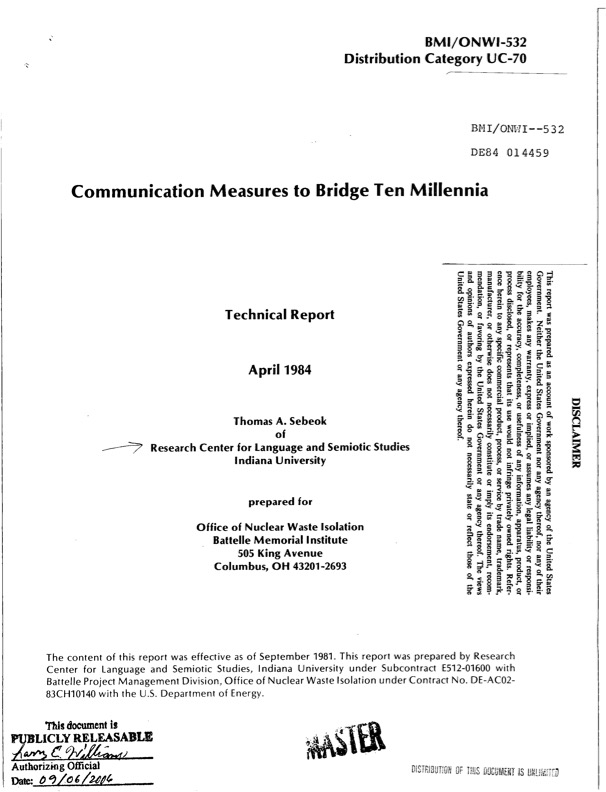 Thomas Sebeok, Umberto Eco and the Semiotics of Nuclear Waste ...