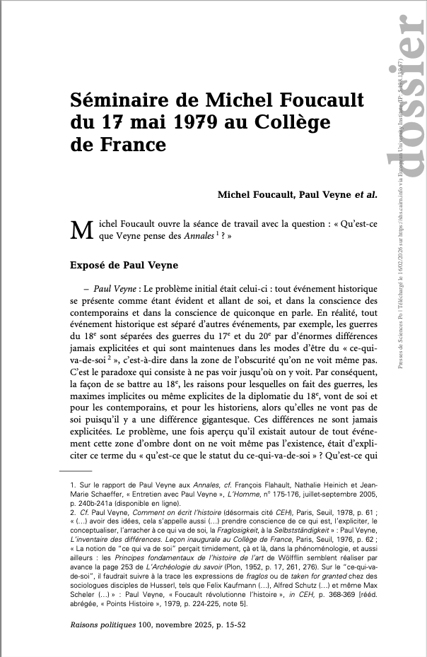 Foucault’s 17 May 1979 Collège de France seminar with Paul Veyne ...